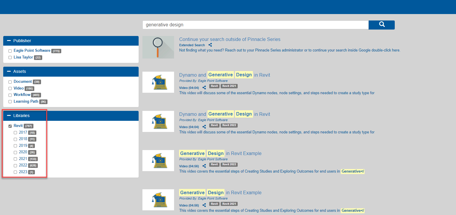 Best practice guidance when searching for Pinnacle Series learning ...